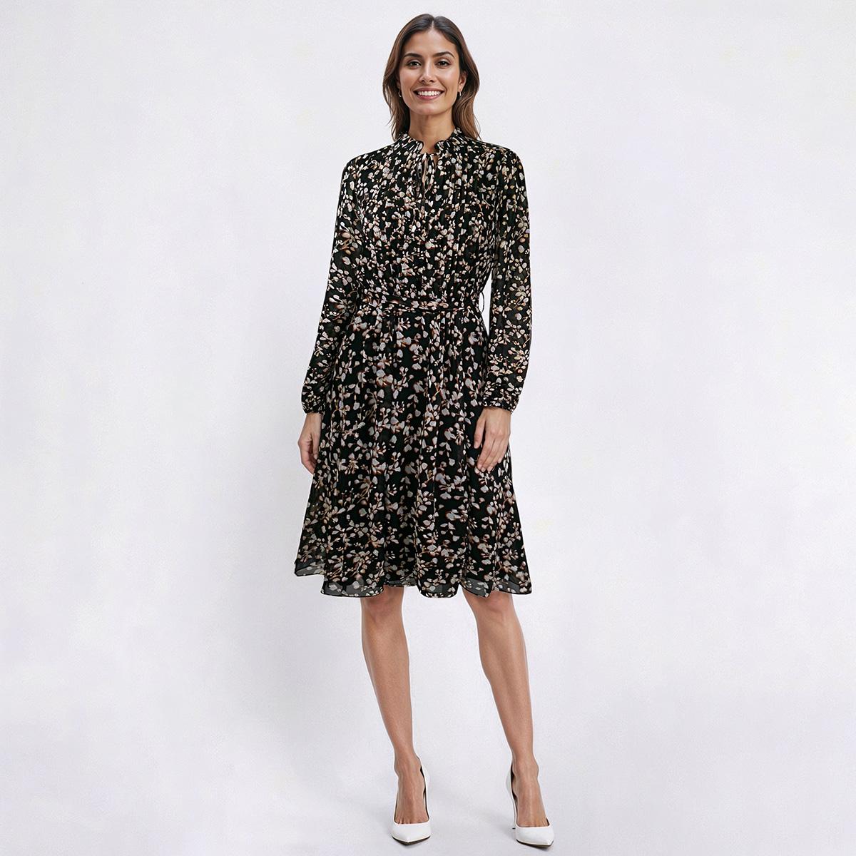 Click here for Womens MSK Long Sleeve Floral Chiffon Ruffle Trim... prices